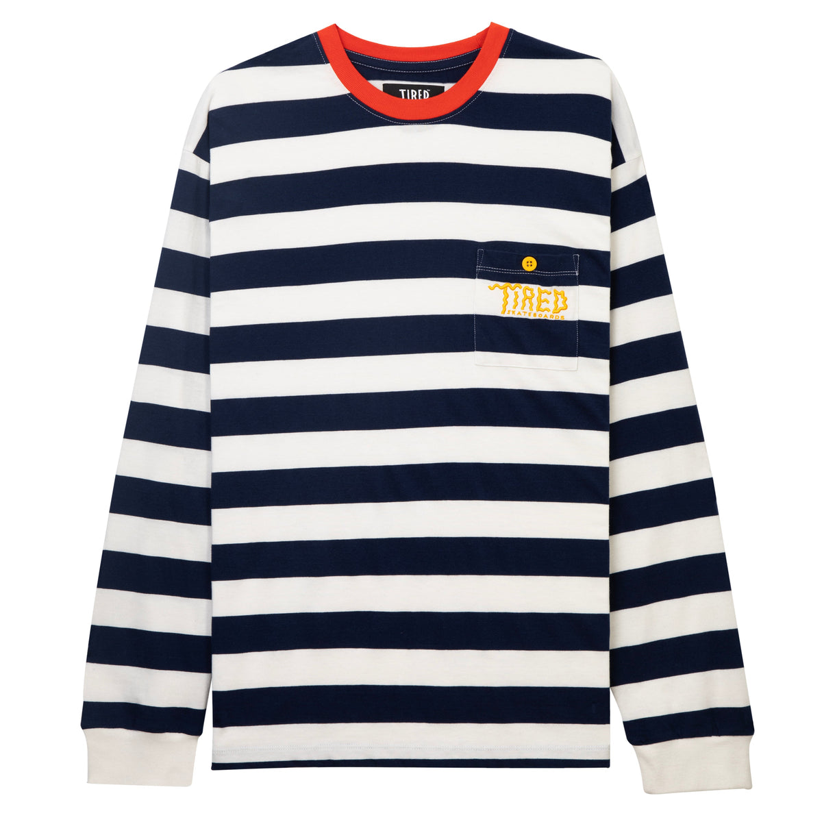SQUIGGLY LOGO STRIPED POCKET LS RED/NAVY – tired skateboards